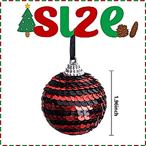 12pcs Black and Red Sequin Balls ,1.96" Christmas Buffalo Plaid Hanging Balls,Shatterproof Xmas Checkered Tree Ornaments for Party Home Decor