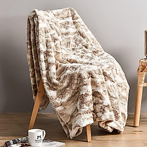 Fairblink Soft Throw Blanket, 50" x 60" Luxurious Warm Fluffy Thick Comfy Softest Fall Faux Fur Throw Blanket for Couch, Bed, Sofa, Elegant Cozy Throws Blankets for Home, Marbled Ivory