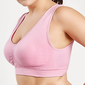 Prime Membership Women's High Support Seamless Sports Bra Wirefree Yoga Bra Comfort Wireless Push Up Bra Everyday Wear T-Shirt Bra v Neck Padded Bralettes for Women Pink M