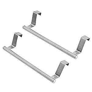 HOOTNEE 2pcs Stainless Steel Towel Rack Cabinet Door Towel Holder Kitchen Hand Towel Holder Nail- Hanging Pole Over The Door Tea Towel Holder Multi Purpose Hanger Towel Hanger Silver
