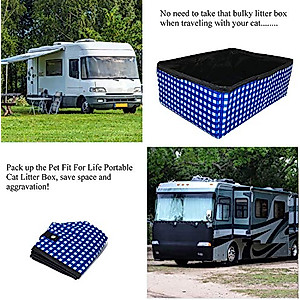 Pet Fit For Life Collapsible Portable Cat Litter Box (16"x12"x5") - Foldable and Packable Travel Litter Box for Cats - Includes Bonus Collapsible Water Bowl - Blue