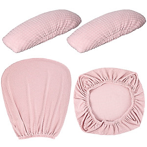 4 Pieces Computer Office Chair Covers Set Universal Protective Stretchable Chair Seat Covers Desk Chair Armrest Covers Slipcovers Pads Office Cushion Backrest for Boss Rotating Chairs (Pink)