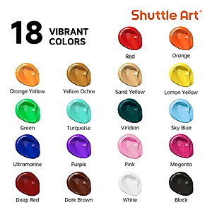Shuttle Art Acrylic Paint, 18 Colors Acrylic Paint Bottle Set (240ml/8.12oz), Rich Pigmented Acrylic Paints, Bulk Painting Supplies for Artists, Beginners and Kids on Rocks Crafts Canvas Wood Ceramic