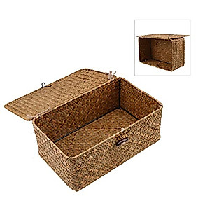 IMIKEYA Rattan Box Rectangular Wicker Storage Basket with Lid Decorative Seagrass Nesting Baskets Set Storage Baskets for Organizing Bedroom Bathroom Laundry Room Kitchen S Woven Basket