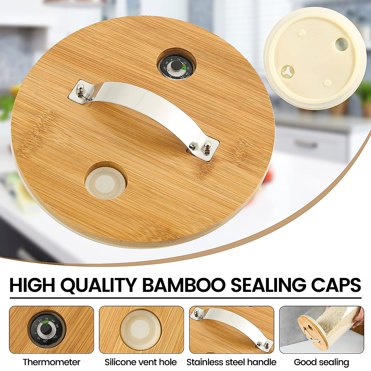 Vuinop Rice Dispenser, Rice Storage Container：Flour and Cereal Container with Airtight Lid and Wooden Stand, Glass Food Storge Container for Kitchen Organization and Pantry Store (8L)