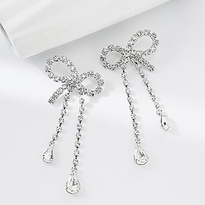 FAUTHENTICUTE Silver CZ Drop Earring for Women, Bow Drop Earrings