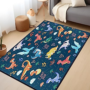 Reihanosk Dinosaur Area Rugs for Kids Room Boys Girls, 3'×5' Cartoon Carpet Bedroom Home Decor Large Play Mat, Non Slip Crystal Polyester Dinosaur Mat for Playroom Classroom Kidroom, 59"*39"