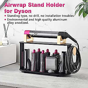 Aluminum Alloy Countertop Bracket Organizer Stand Storage Holder for Air Blower Styler Storage Rack for Hair Curling Iron Wand Barrels Brushes Diffuser Nozzles for Home Bedroom Bathroom (Gold)