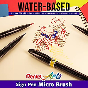 Pentel Arts Sign Pen Micro Brush Tip, Assorted Colors (A/B/C/D/E/F/G/N/P/S/V/Y), 12-PK Plastic Box (SESF30CPC12)