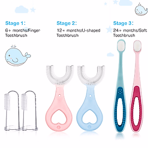 6 in 1 Baby Training Toothbrush Set - Infant to Toddler Toothbrush Oral Care Toothbrush - Food Grade Silicone,Extra Soft Bristles,Perfect for 6+,12+,24+ Months