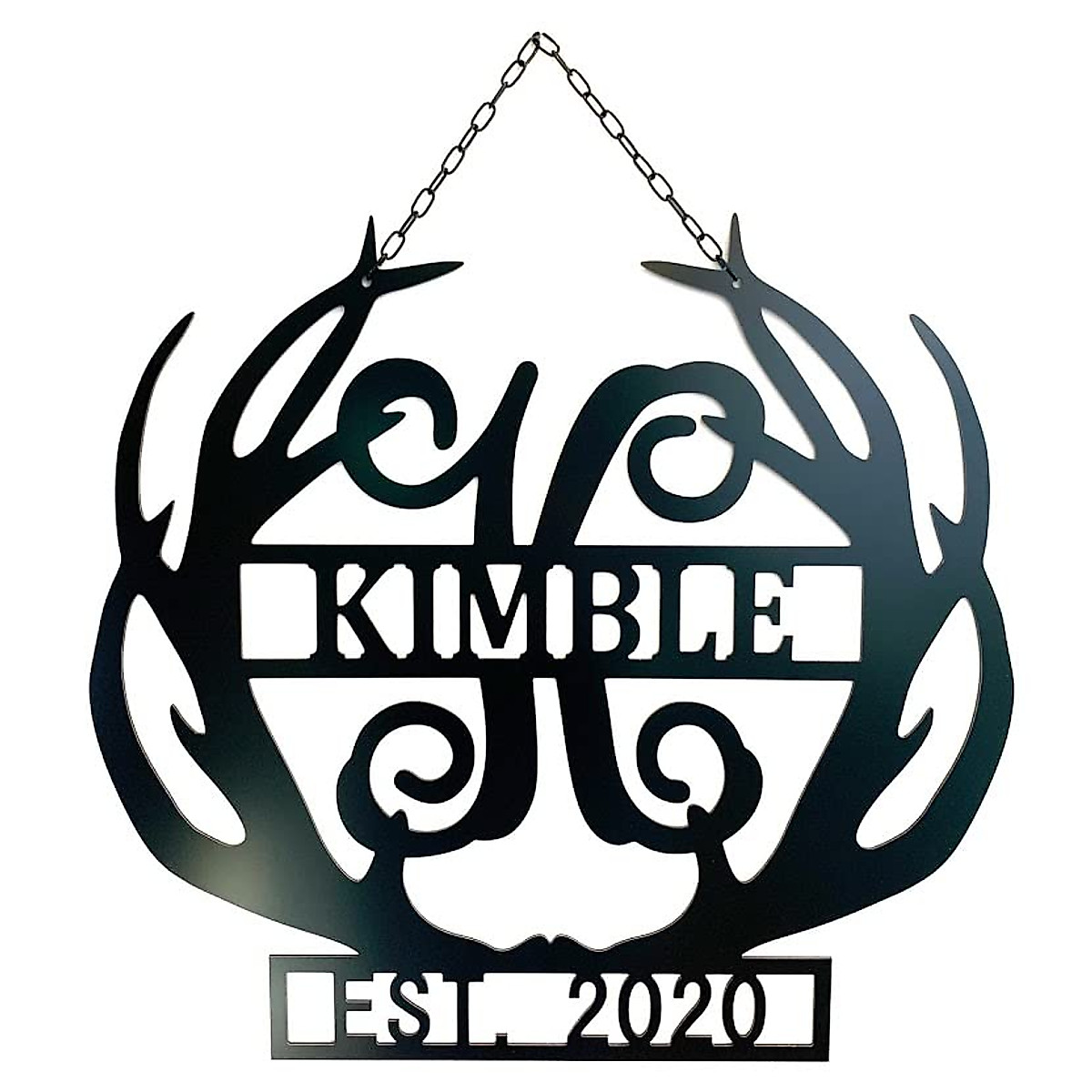 PK Décor Deer Antler Decor with Family Last Name with Established Year, Metal ACM Buck Antlers Sign Gift, Rustic Initial Monogram Door Hanger, QUICK Ship (Split Letter Established Year)