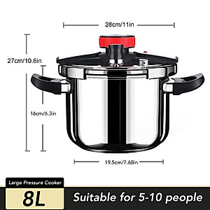 Large Pressure Cooker, Practical Multi Functional Stainless Steel Household Pressure Cooker for Kitchen (8L)