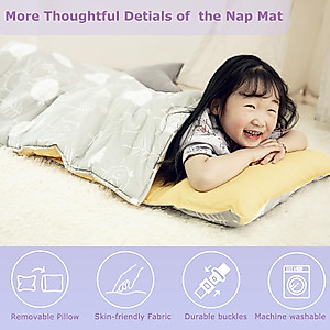 Hi Sprout Minky Dot Toddlers Nap Mat with Removable Pillow and Soft Blanket, Lightweight Daycare Preschool Kindergarten Sleeping Bag, Travel Slumber for Kids Girls Boys- Blooming Flowers
