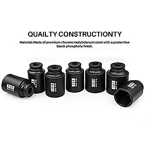 SEKETMAN 7Pcs 1/2" Drive Deep 6-Point Impact Socket Set/Spindle Nut Impact Socket Set, Inch, Cr-Mo,1-3/8-Inch - 1-3/4-Inch