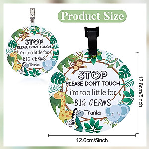 PLIGREAT 2 Pack No Touching Baby Car Seat Sign, No Kissing Baby Stroller Tag with Hanging Straps and Clip, Please Dont Touch Baby Safety Sign for Baby Girl Boy, Green Leaves and Cute Animals Pattern