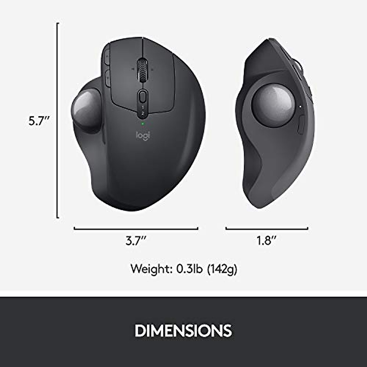 Logitech MX Ergo Wireless Trackball Mouse Adjustable Ergonomic Design, Control and Move Text/Images/Files Between 2 Windows and Apple Mac Computers (Bluetooth or USB), Rechargeable, Graphite - Black