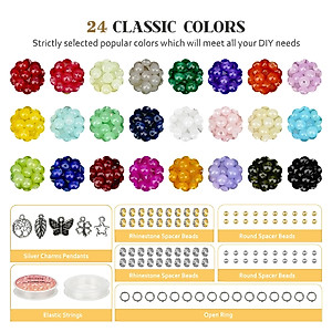 Paodey 6mm Glass Beads for Bracelets 1400pcs, Bracelet Making Kit 24 Colors Crystal Beads for Jewelry Making Round Beads DIY Crafts with Spacer Beads Charms Accessories