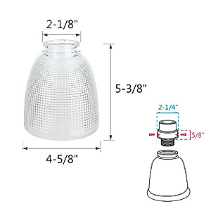 Aspen Creative 23111-4 Contemporary Style Clear with Grid Pattern Shade, 2-1/8" Fitter Size, 5-1/8" high x 4-1/2" Diameter, 4 Pack Replacement Glass