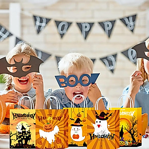 Hitkmi 18 Pcs Halloween Bags,Treat Bags, Halloween Paper Gift Bags, Trick or Treat Bags, Goodie Bags with Handles for Halloween Candy, Gift, Baked Goods, Party Supplies (Orange, 18 Pcs)
