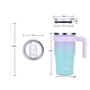 Zukro 20 oz Insulated Tumbler With Handle, Ceramic Interior Coating, No Metallic Aftertaste, Vacuum Stainless Steel Travel Coffee Cup with Lid and Straw, Keep Drinks Hot & Cold For Pure Taste