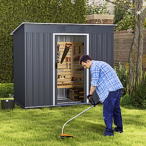Goplus Outdoor Storage Shed with Floor Foundation, 3.2 FT x 6.7 FT Weather-Resistant Metal Tool Shed w/Air Vents & Lockable Door, Garden Sheds & Outdoor Storage for Outside Backyard, Patio, Lawn