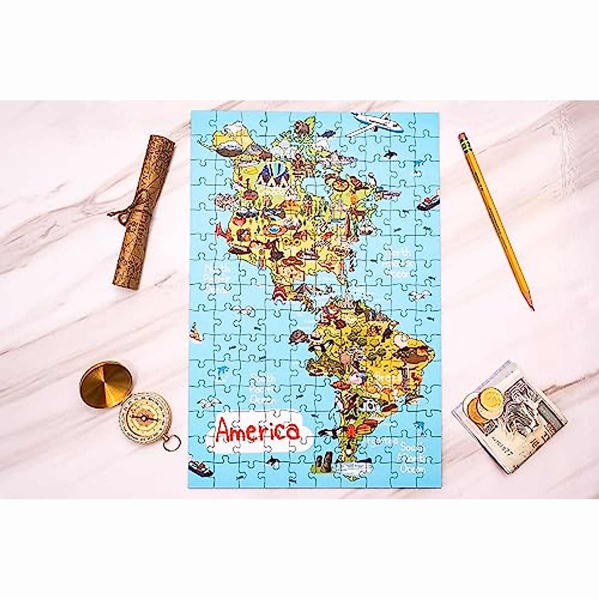 Terra Puzzles America Map Wooden Jigsaw Puzzle 152 Piece, 10x15 inches