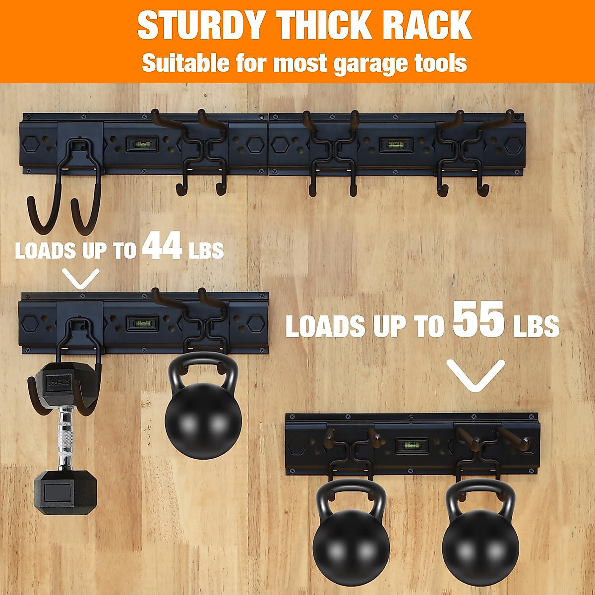 Garage Organization Tool Storage Utility Rack, 32 inches Garage Organizer Wall Mounted Heavy Duty Hanger Organizer System with 4 Adjustable Hooks for Garden Tools, Shovels, Trimmers, and Hoses