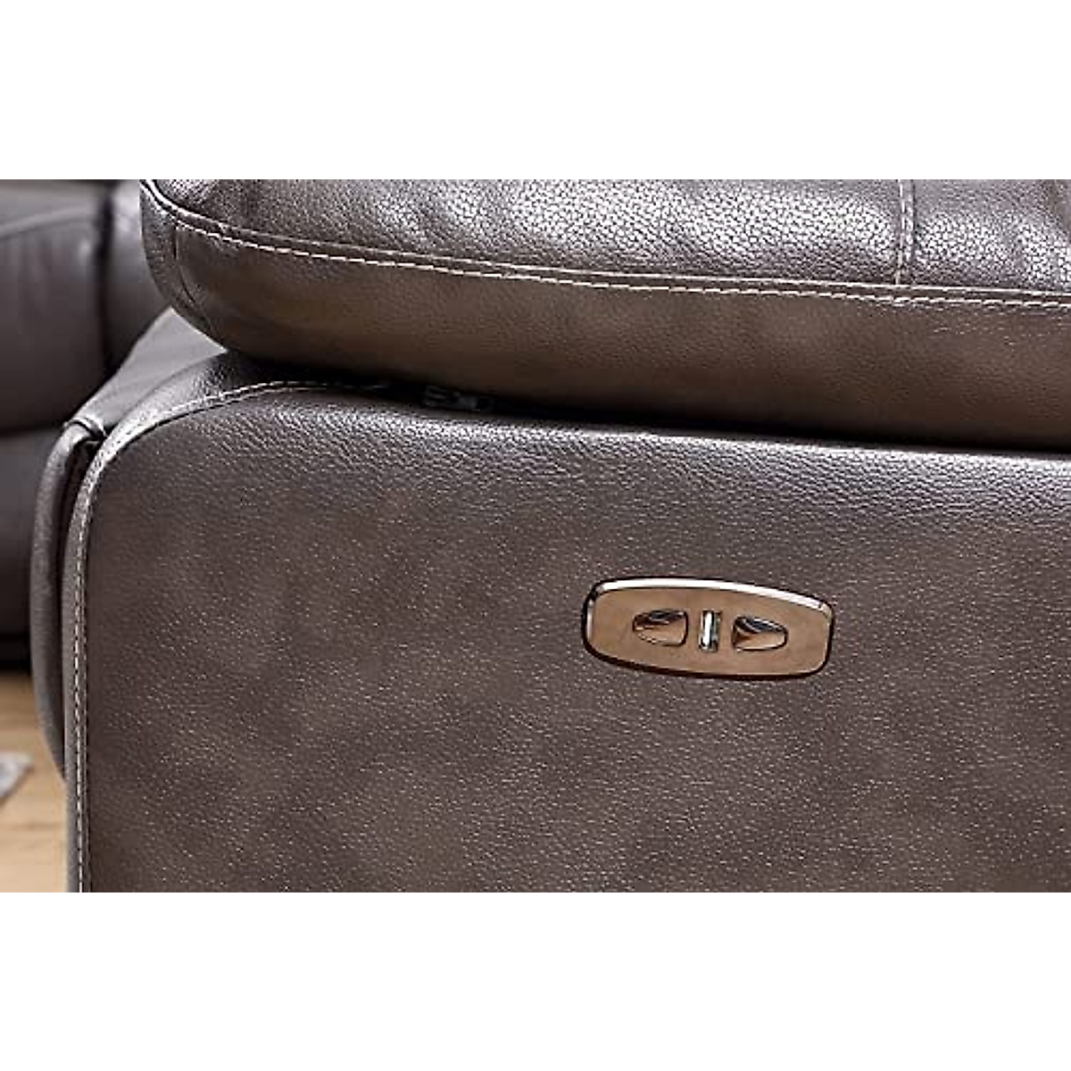 Blackjack Furniture Albany Leather Air Upholstered Living Room Reclining, Power Sectional Sofa, Dark Gray