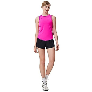 Attifall Women's Workout Tops for Women Cool-Dry Sleeveless Exercise Running Shirts Athletic Tops for Women(Hot Pink/M)