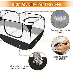 SlowTon Small Animals Playpen, Portable Large Chicken Run Coop with Breathable Transparent Mesh Walls Foldable Pet Cage Tent with 4 Zipper Doors for Puppy Rabbits Outdoor Yard (No Bottom)