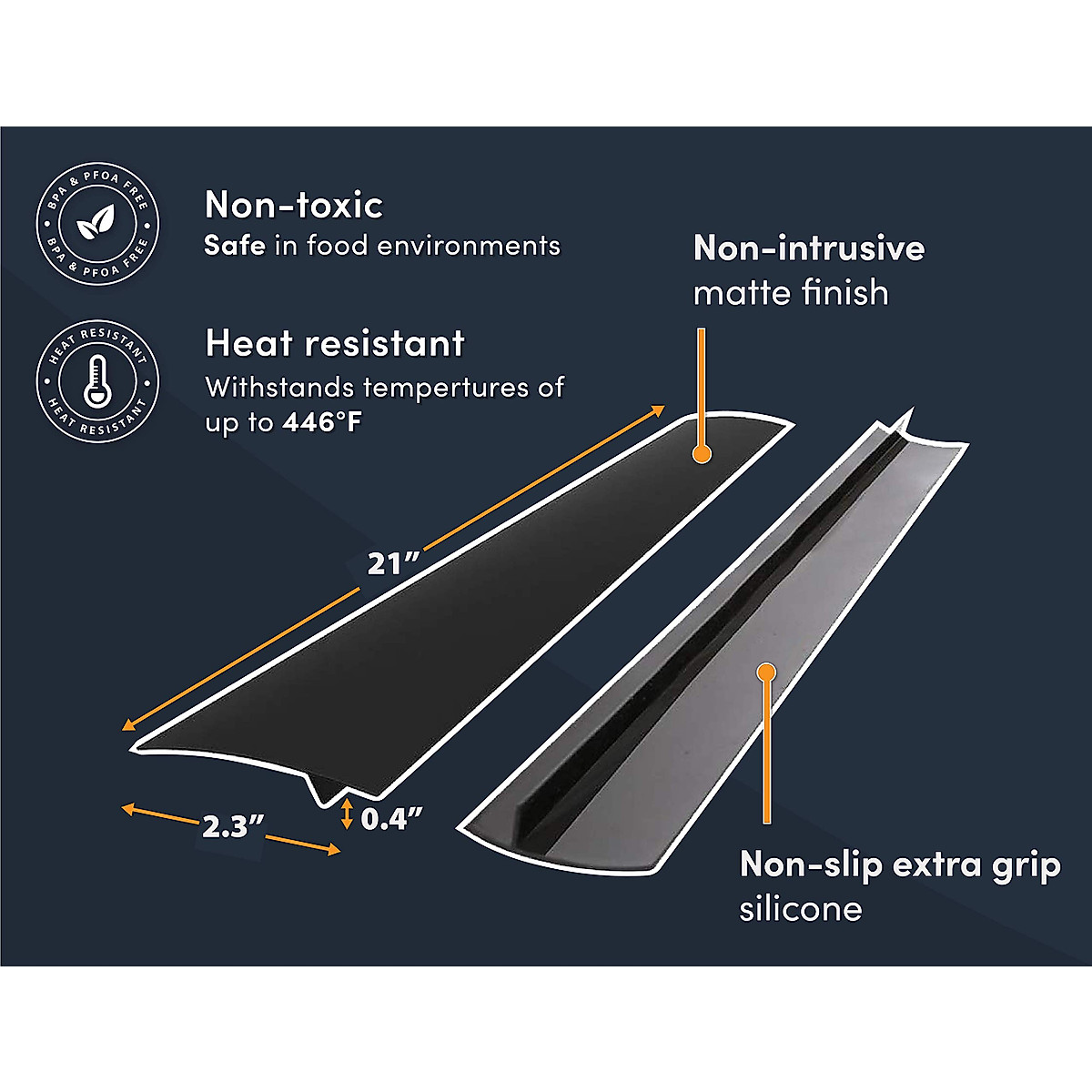Linda’s Essentials Silicone Stove Gap Covers (2 Pack), Heat Resistant Oven Gap Filler Seals Gaps Between Stovetop and Counter, Easy to Clean Stove Gap Guard (21 Inches, Black)