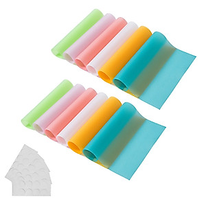 Wanapure 12 Pack Refrigerator Mats, Washable Refrigerator Liners,Fridge Pad, Easy to Clean Shelf Liner, Cuttable Kitchen Cabinet Shelves Mat, Non Adhesive Drawer Table Placemats (Colorful)