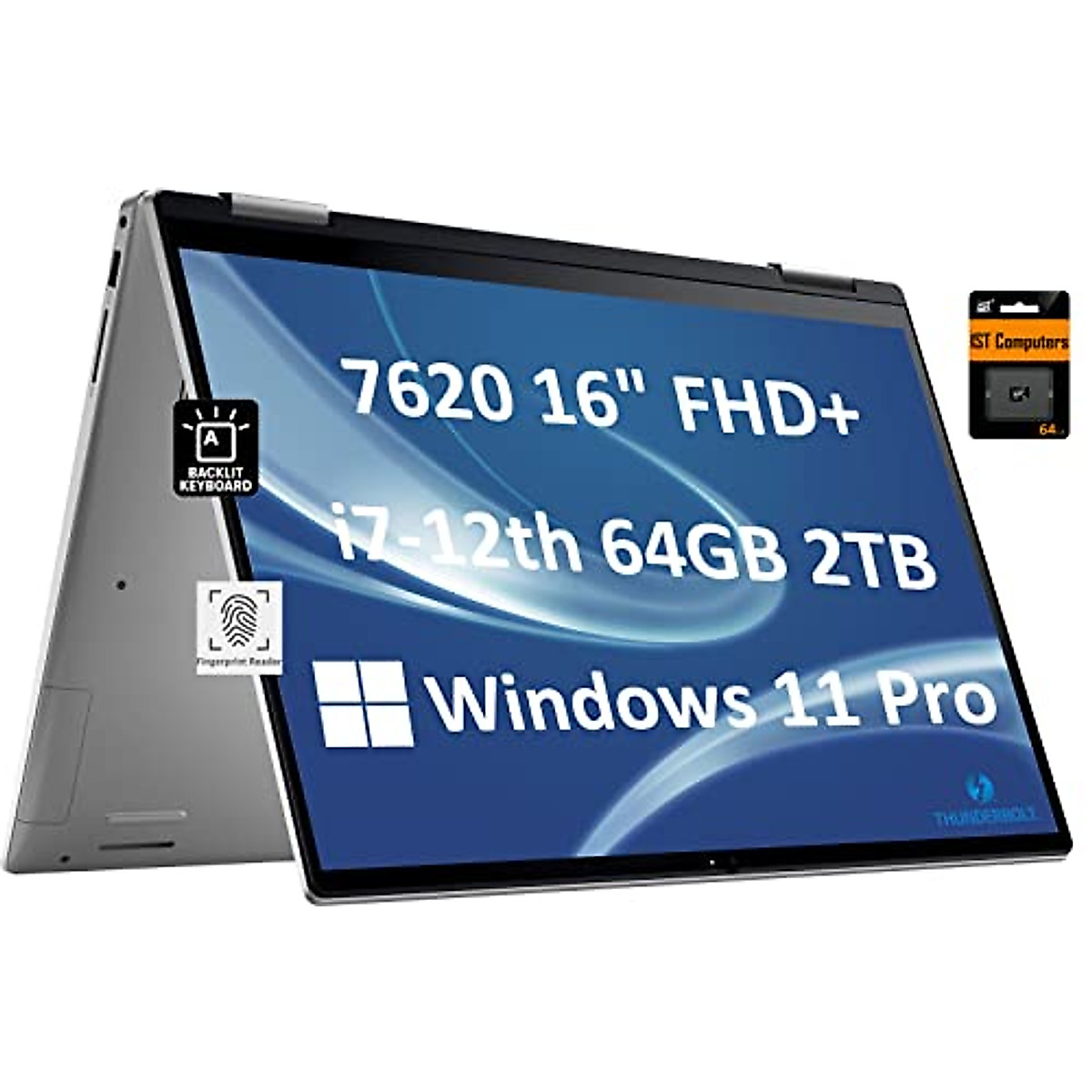 Dell Inspiron 7620 16" WUXGA 2-in-1 Touchscreen Business Laptop (Intel 12-core i7-1260P, 64GB RAM, 2TB SSD) 13-Hour Battery Life, Backlit, Fingerprint, Thunderbolt 4, FHD Webcam, IST Card, Win 11 Pro