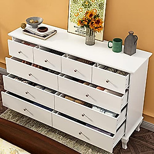 Homsee 10 Drawer Double Dresser with Stylish Carved Legs, Modern Wood Dresser Chest of Drawers with Large Storage Space for Bedroom, White (55.1”W x 15.7”D x 35.4”H)