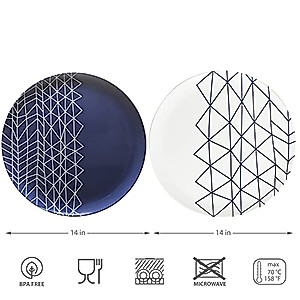 bzyoo BPA-Free Dishwasher Safe 100% Melamine Plastic 14 inch Round Platter Food Serving Tray for Casual dining Indoor and Outdoor Dining Party Cocktails (Spidy French Navy)