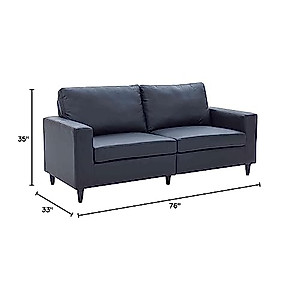 DNYN Modern PU Leather Sofa, Upholstered 3-Seater Couch w/Solid Frame and Wood Legs for Home or Office, Black