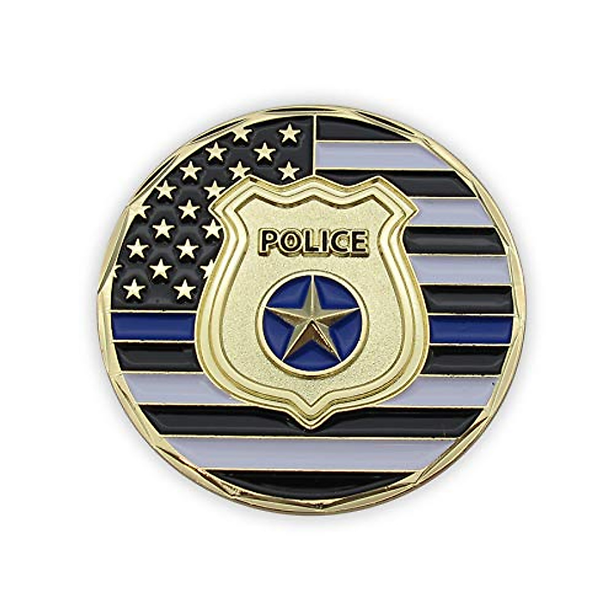 Law Enforcement Police Coin, Thin Blue Line Challenge Coin, Pocket Token of Appreciation and Protection. Gold-Color Plated Challenge Coin
