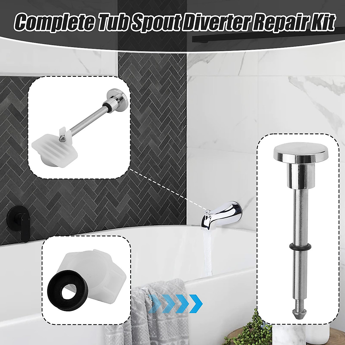 2pcs Tub Spout Diverter Repair Kit, Including 2 Diverter Valve Stems 2 Seals and Diverter Gates Shower Diverter Repair Kit Leaky Bathtub Faucet Repair Kit Bathtub Spout Repair Kit