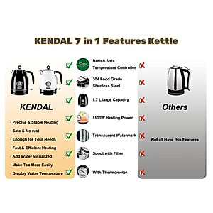 1.7L Electric Kettle Water Boiler with Thermometer for Boiling Water, 1500W Hot Water Heater with Temperature Gauge and Auto Shut Off, Boil Dry Protection, White