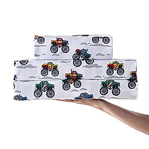 Poppy & Fritz Kids, Twin Sheet Set, Stain Resistant Kids Bedding, Soft & Cozy Toddler Bedding Set (Trucks Grey, Twin)