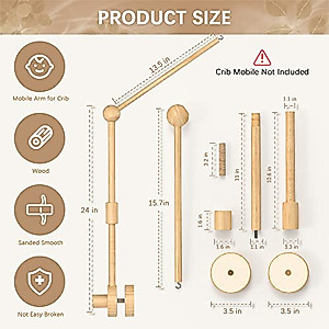 FEISIKE Baby Crib Mobile Arm, Mobile Arm for Crib Baby Mobile Hanger for Crib Nursery Decor Girls Boys Baby Crib Mobile Holder Arm Hanging Wooden Decoration Attachment Newborn 34 inch