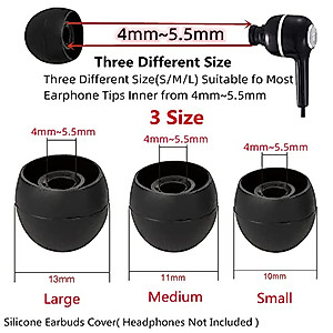 Earbud Tips 9 Pairs Replacement Earbud Tips Earbuds Replacement Tips Headphone Earbud Tips Fit For Inner Hole From 4mm-5.5mm Earphones Earbud Replacement Tips Ear Bud Replacement Pieces Silicone Black