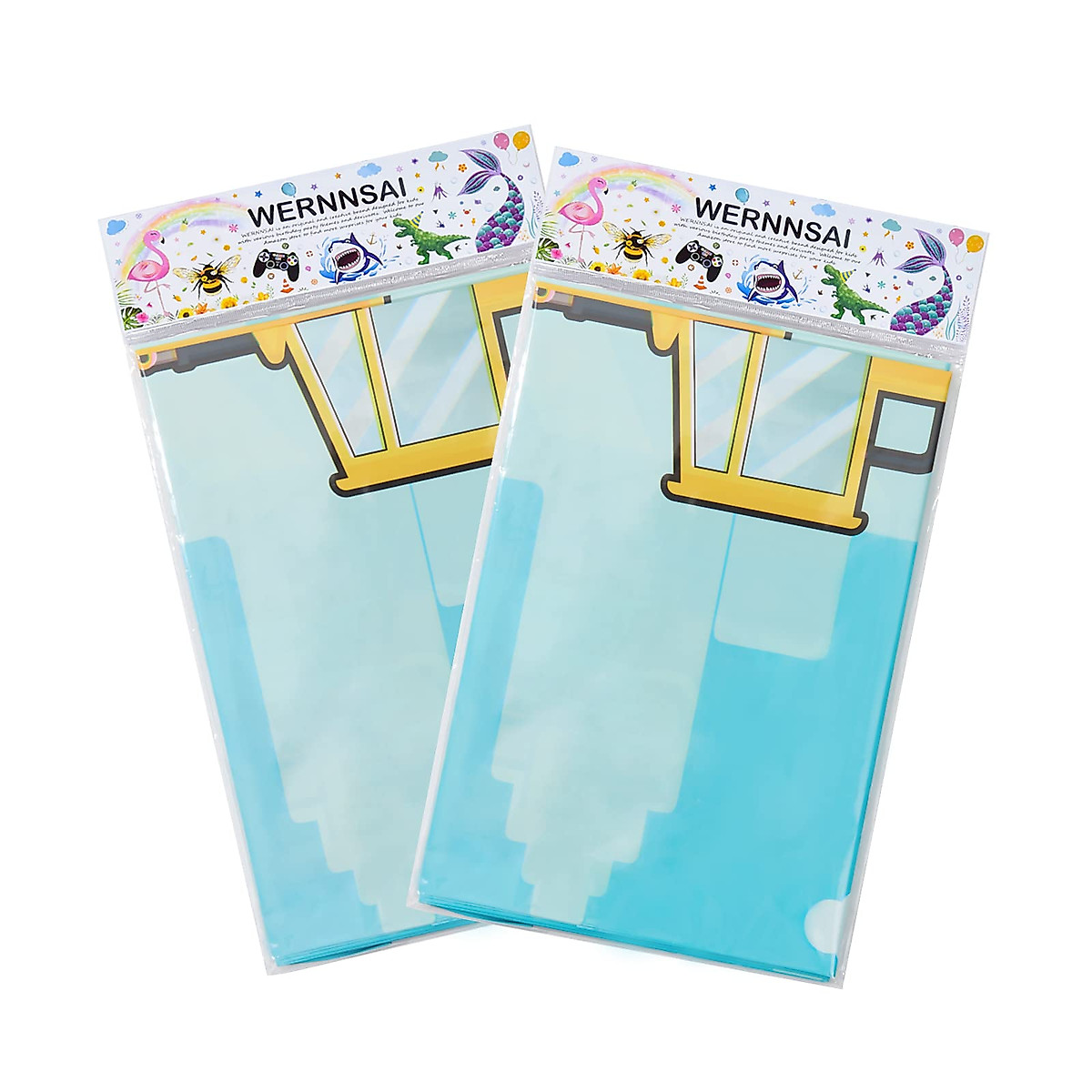 WERNNSAI Dump Truck Table Covers - 2 PCS 108''x 54'' Construction Table Cloth Disposable Plastic Tablecloth Truck Party Supplies for Kids Boys Birthday Construction Party Decorations