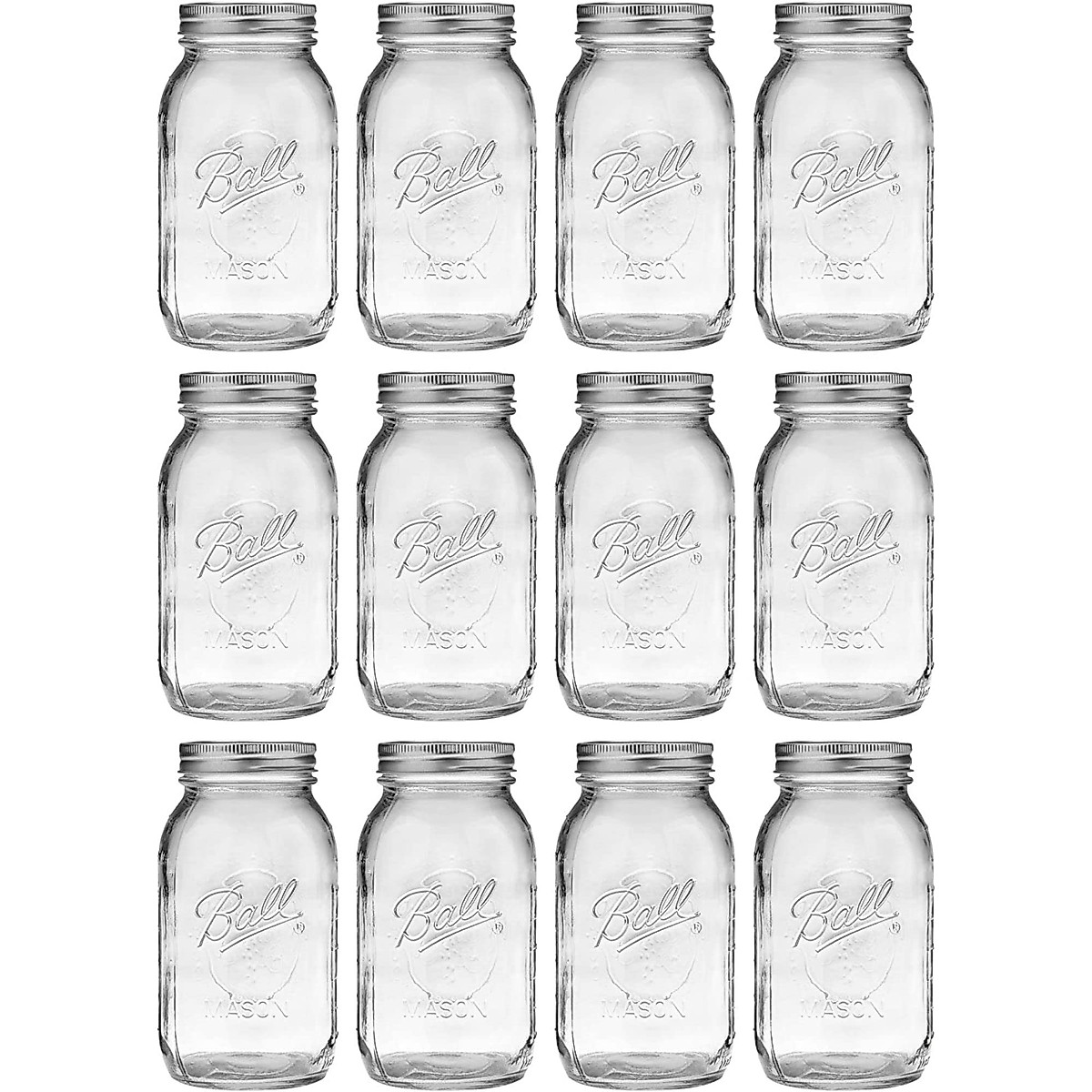 LAIBY Ball Regular Mouth Canning Jars 1 Quart (12 Jars), Ball 32 oz Canning Jars, Silver