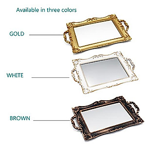 Tstarer Antique Decorative Gold Framed Square Mirror Tray, Jewelry & Cosmetics Organizer for Dresser, Square - 9.5" W x 14.5" L (Bronze)