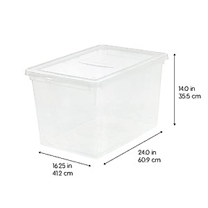IRIS USA 68 Qt Clear Storage Box, BPA-Free Plastic Stackable Bin with Lid, 6 Pack, Containers to Organize Closet Shelves, Clothes, Blankets, Towels