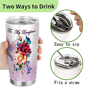Ghyruio Daughter Gift from Mom - Birthday Gifts for Daughter from Mother -Christmas, Wedding Day, Mother's Day, Valentines Day -To My Daughter Insulated Stainless Steel Tumbler Coffee Mug 20oz