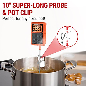 ThermoPro TP510 Waterproof Digital Candy Thermometer with Pot Clip, 8" Long Probe Instant Read Food Cooking Meat Thermometer for Grilling Smoker BBQ Deep Fry Oil Thermometer