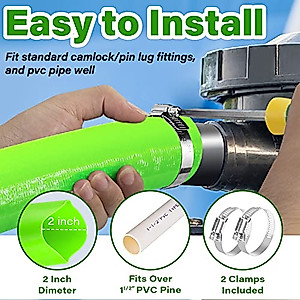 Jin&Bao 2 Inch Heavy Duty Pool Backwash Hose 25 FT with Clamp, Weather and Burst Resistant Swimming Pool Drain Hose, Pool Essentials Flexible Lay-Flat Discharge Hose for Water Disposal (Green-25ft)