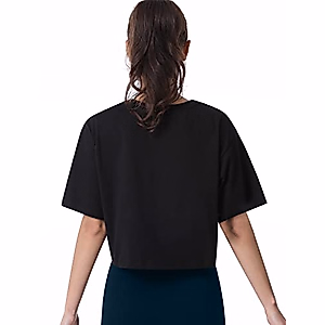 Cosy Pyro 4-Pack Women's Cotton Crop T-Shirts Short Sleeve Solid Cropped Athletic Top Round Neck Casual Workout Yoga Tees Black/White/Gray/Navy M